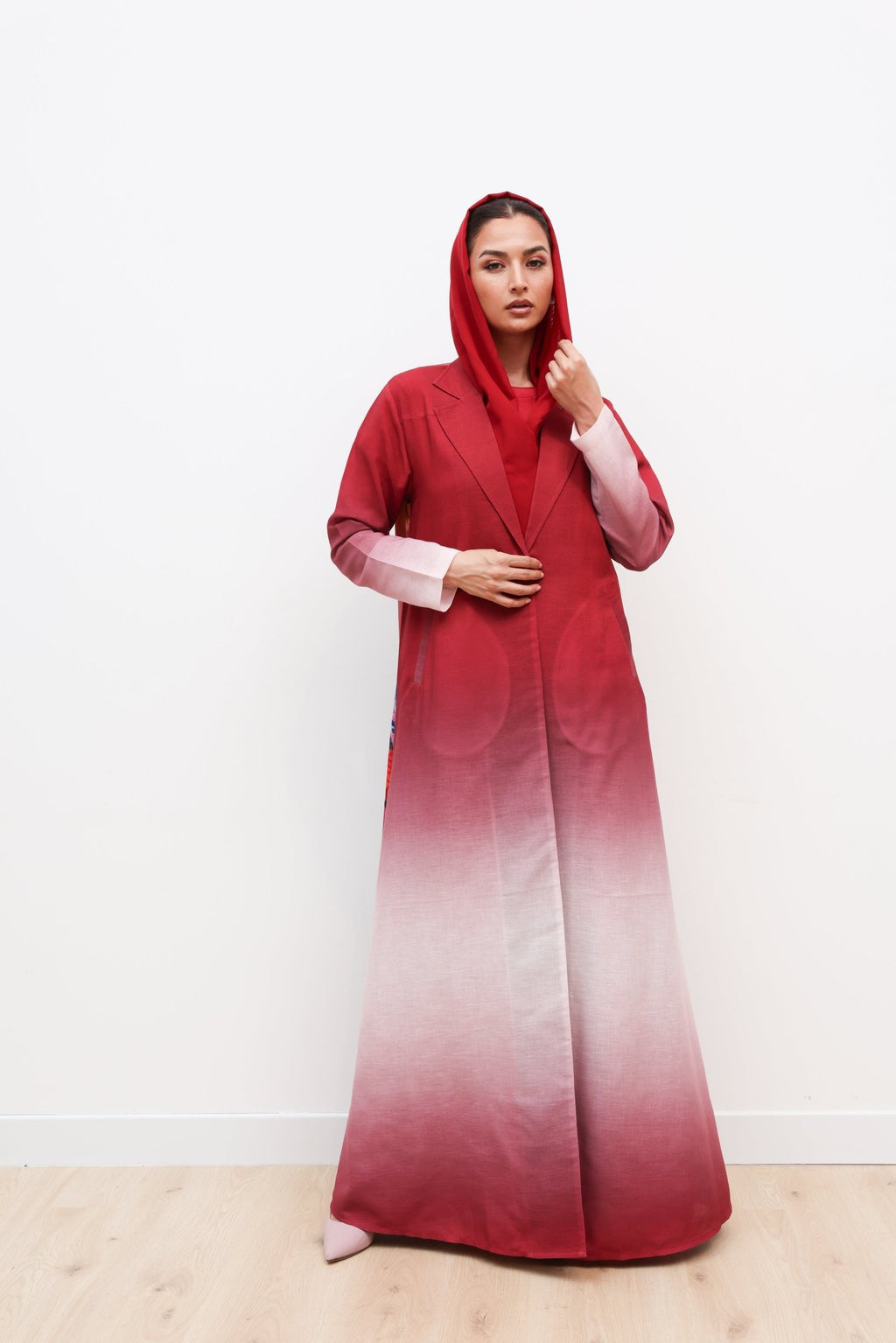 Ishq | Red Ombré Abaya with Silk Floral Back | Modest Luxury Wear ...
